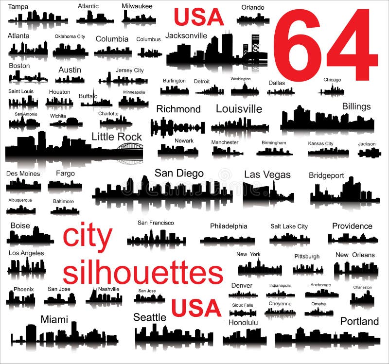 Gedetailleerde Vectorsilhouetten Van De Steden Van De V.S. Vector ...