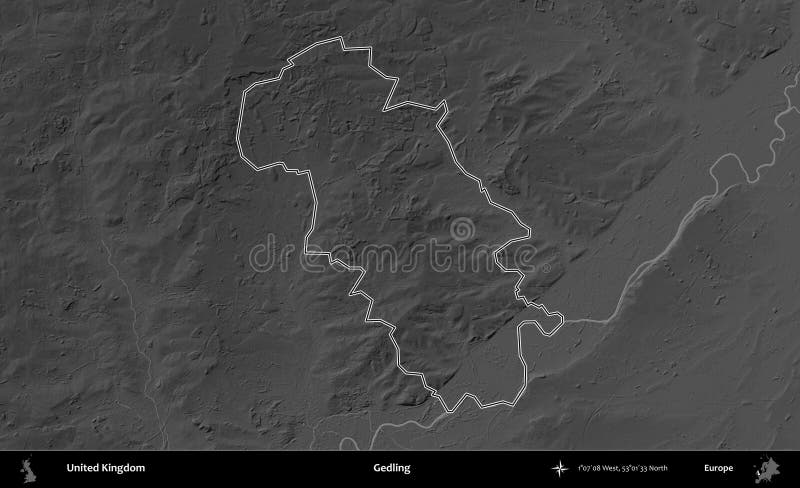 Gedling Outlined, United Kingdom. Grayscale Stock Illustration ...