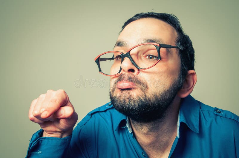 Geek with the Beard Closeup Stock Image - Image of glasses, mustache ...