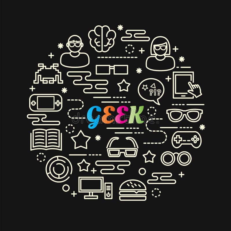 Geek Icons Stock Vector Illustration Of Line Girl Junk 39083351