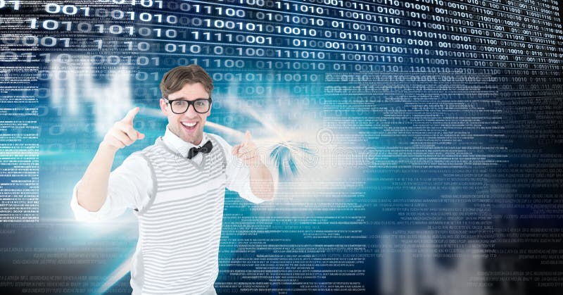 Geek with Digital Technology Interface Stock Photo - Image of black ...