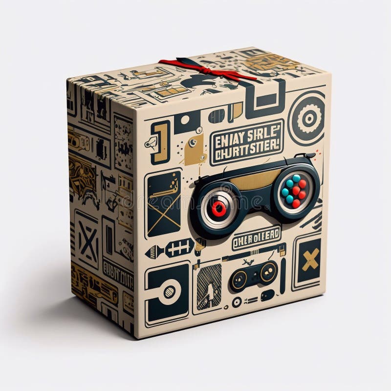 Geek gift box stock image. Image of joystick, font, iron - 268593055