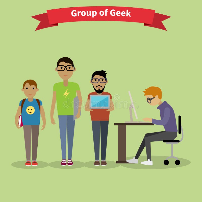 Geek Group Team People Flat Style Stock Vector - Illustration of human ...