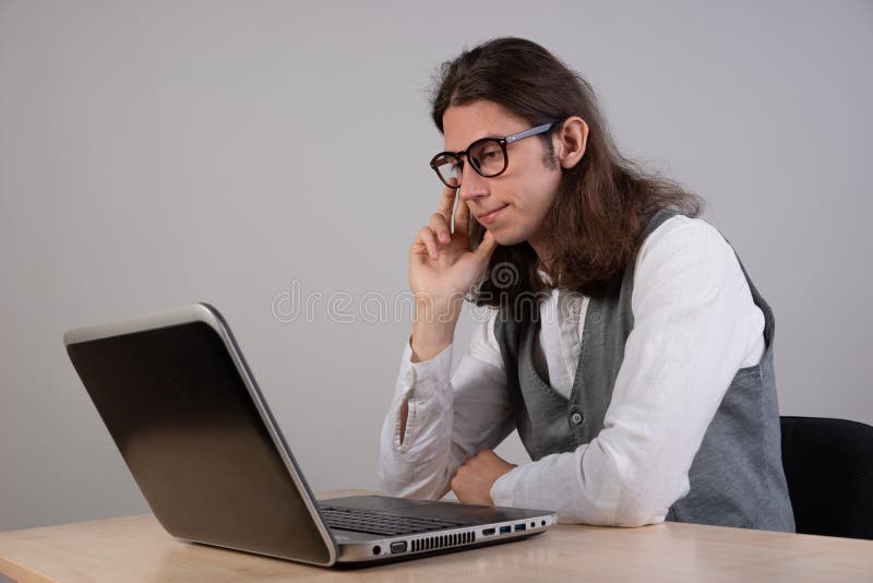 Geek Guy Is Trying To Write Code Or Learn A New Programming Language
