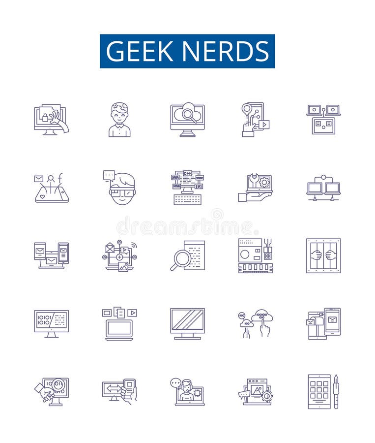 Geek Nerds Line Icons Signs Set Design Collection Of Geek Nerds Technology Programmer