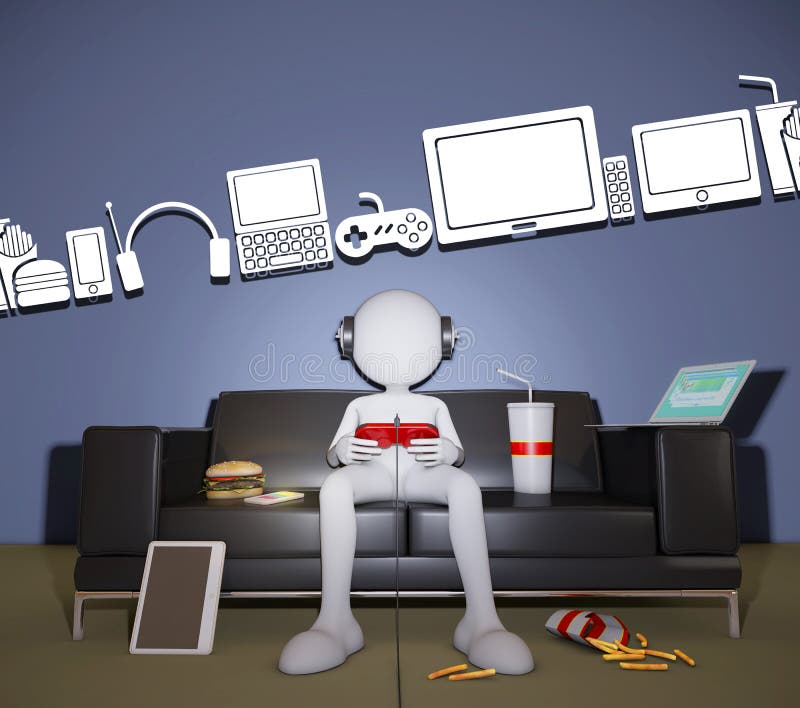 Geek Player. Front View with Icons. Stock Illustration - Illustration ...