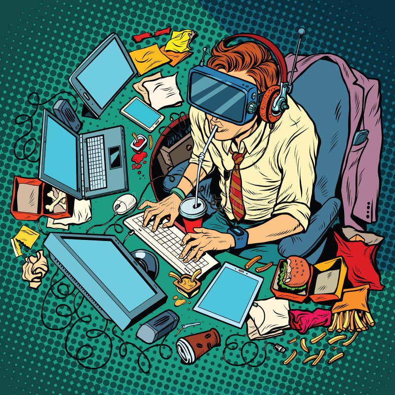 It Geek Working on Computers, Virtual Reality Stock Vector ...