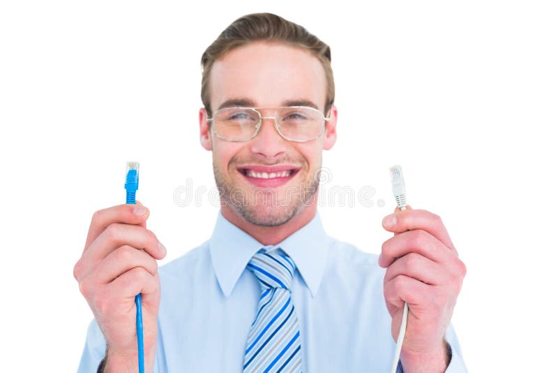 Geeky Businessman Holding Two Cables Stock Photos - Free & Royalty-Free ...