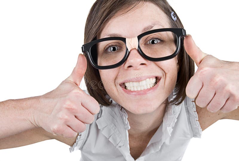 Cute Geeky Female with a Big Cheesy Grin Stock Photo - Image of nerd ...