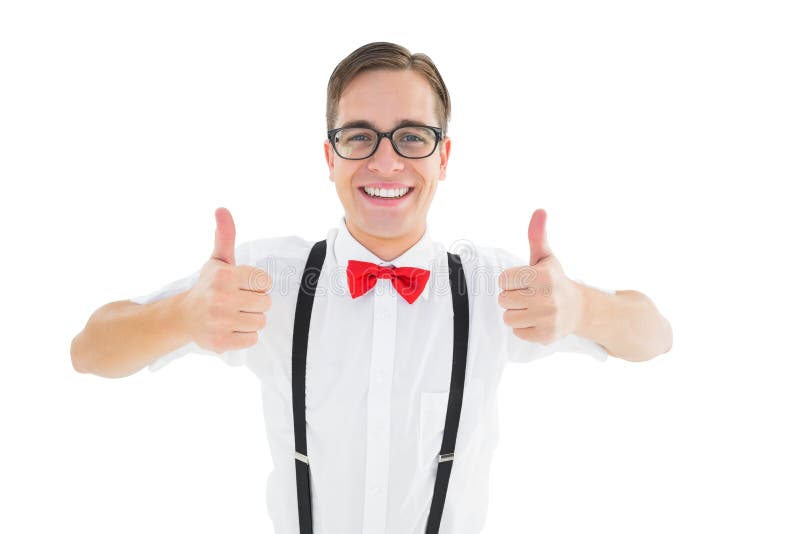 Geeky Junger Hippie, Der Sich Daumen Zeigt Stockfoto - Bild von ...