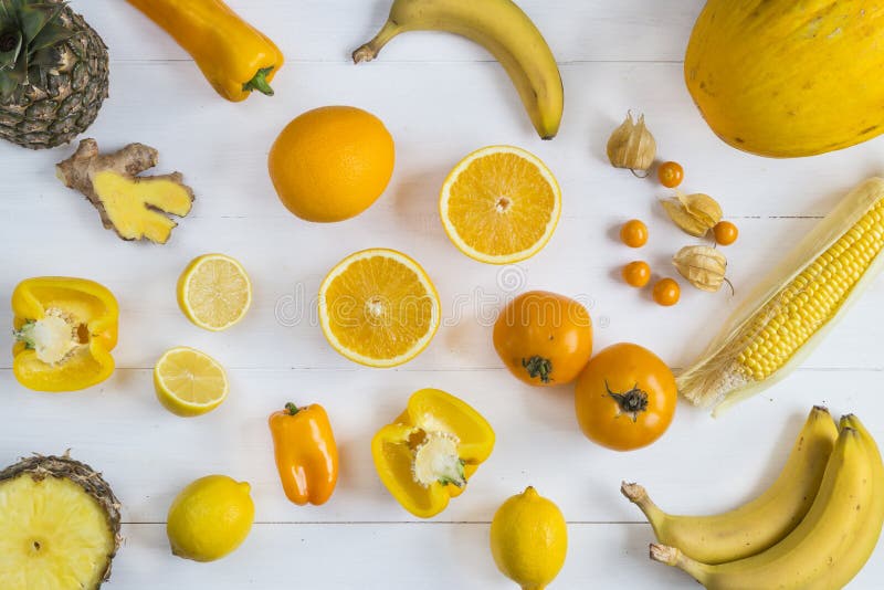 Selectie Van Gele Fruit En Groenten Stock Foto - Image of ...