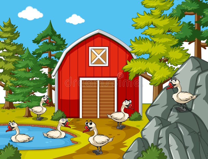 Cartoon geese on the pond stock vector. Illustration of hand - 68888766