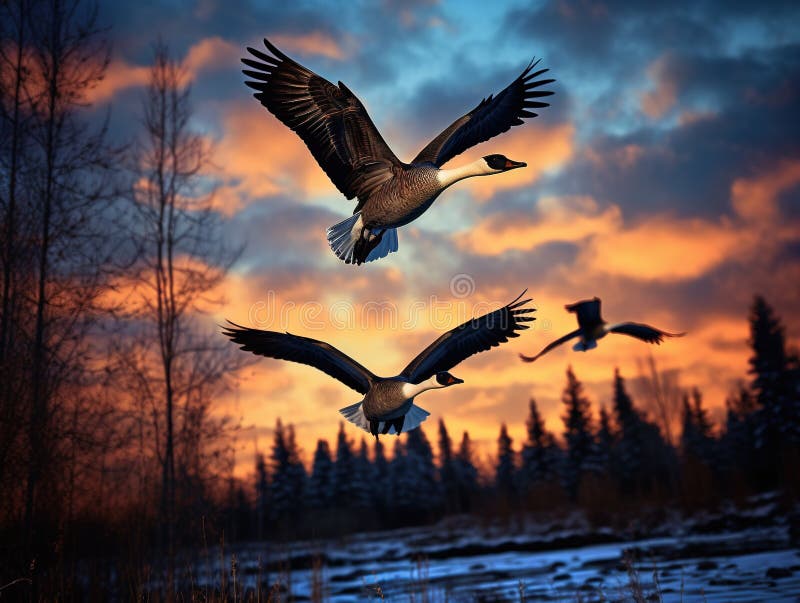 Geese in Flight stock illustration. Illustration of clouds - 293690195