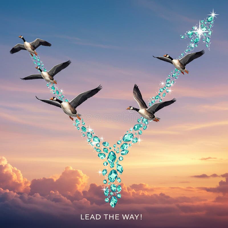 Geese Flying in a V Formation, Integrated with Turquoise-colored ...