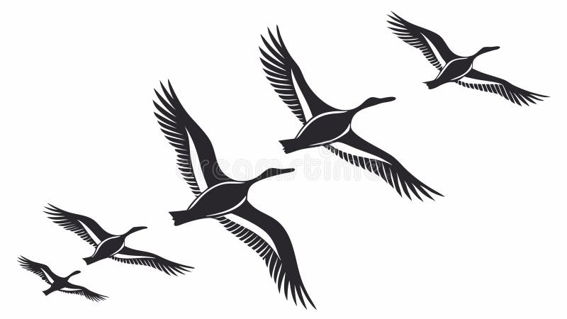 Geese Flying in V Formation, Teamwork and Migration Journey, Vector ...