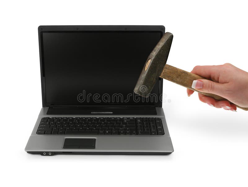 Gefrustreerd Met Computerproblemen Stock Afbeelding - Image of hamer ...