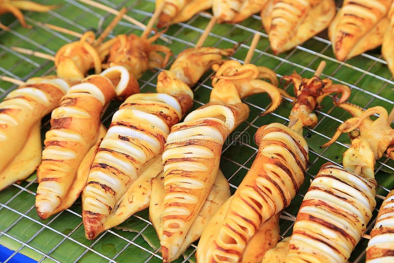 Gegrillter Kalmar, Thailand-Lebensmittel - Grill Von Den Kalmaren ...
