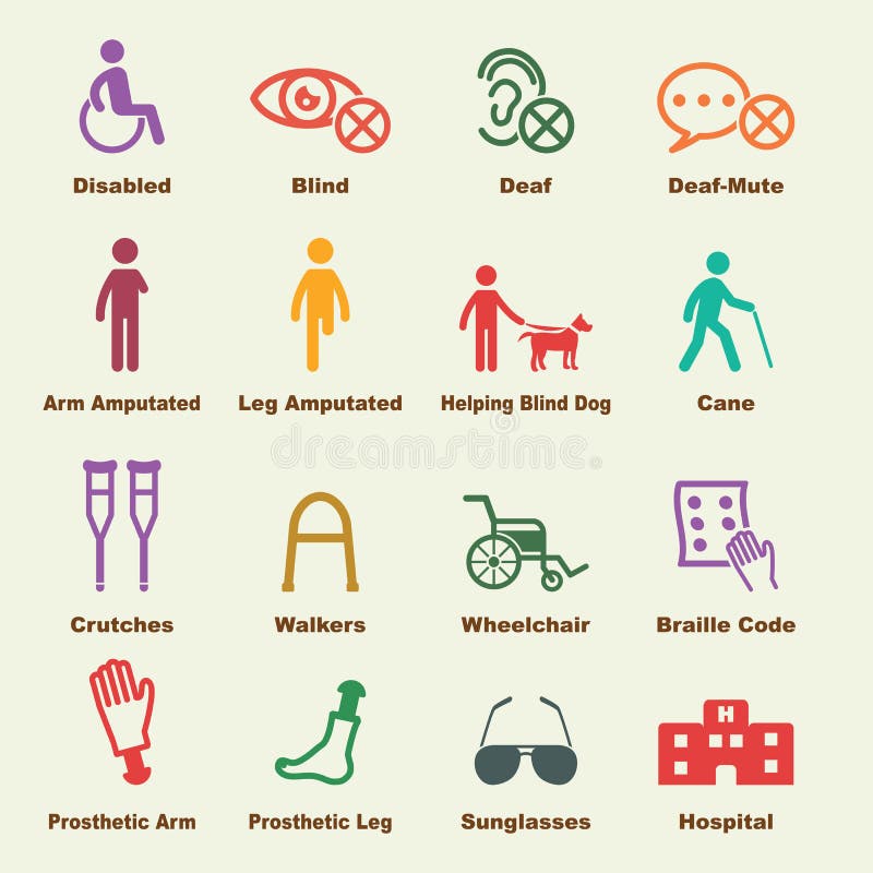 Gehandicapte pictogrammen vector illustratie. Illustration of ...