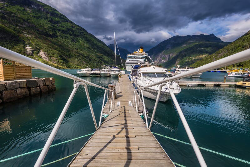 Geiranger - July 30, 2018: Harbor in the UNESCO Town of Geiranger ...