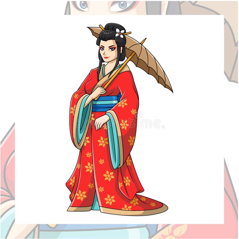 Geisha Cartoon Mascot Character Design Stock Vector - Illustration of ...