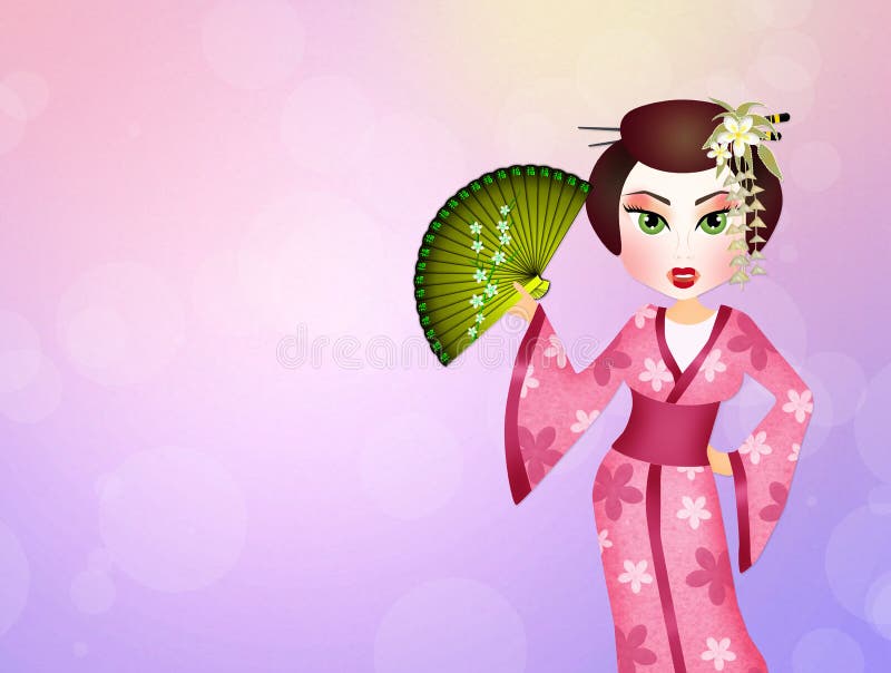 Funny Geisha in Japan stock illustration. Illustration of wisteria ...