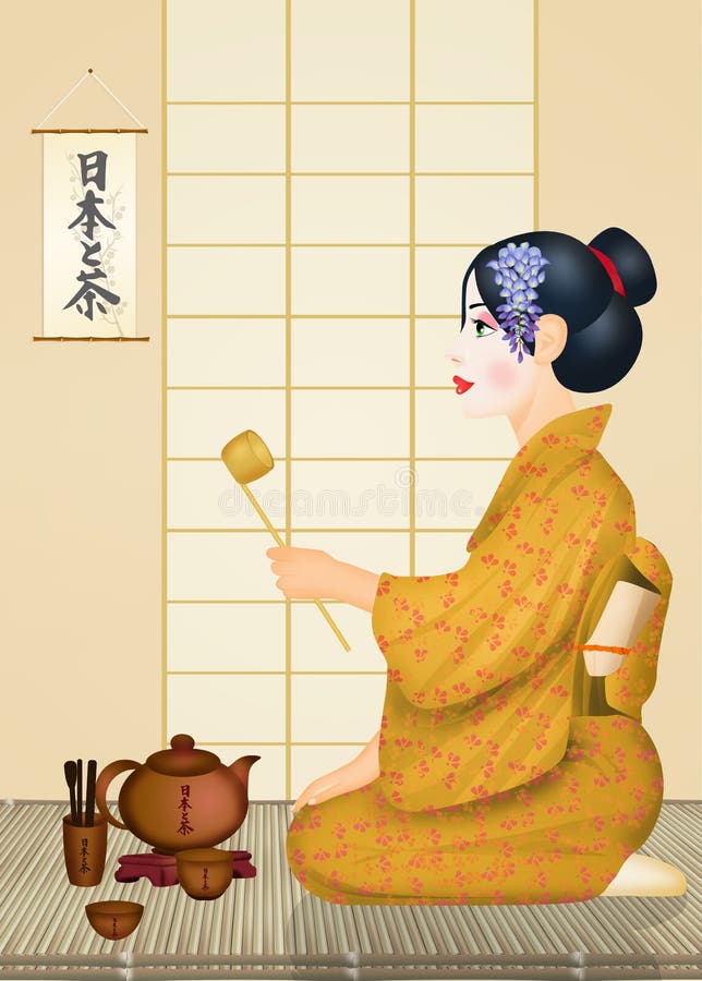 Geisha during the Tea Ceremony Ritual Stock Illustration - Illustration ...