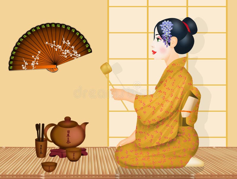 Geisha during the Tea Ceremony Ritual Stock Illustration - Illustration ...