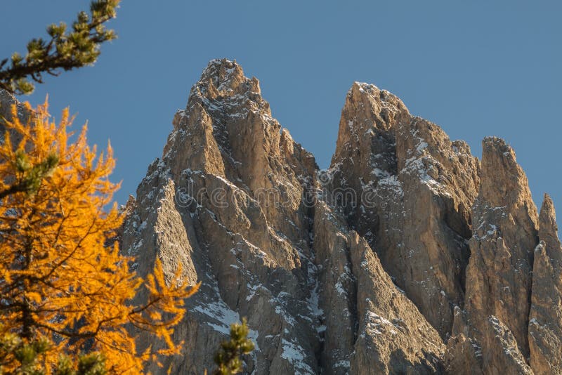 Geisler Group Peaks in the Dolomites Stock Photo - Image of reserve ...