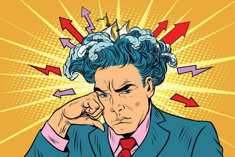 Geistesblitzmann denkt vektor abbildung. Illustration von entdecker ...