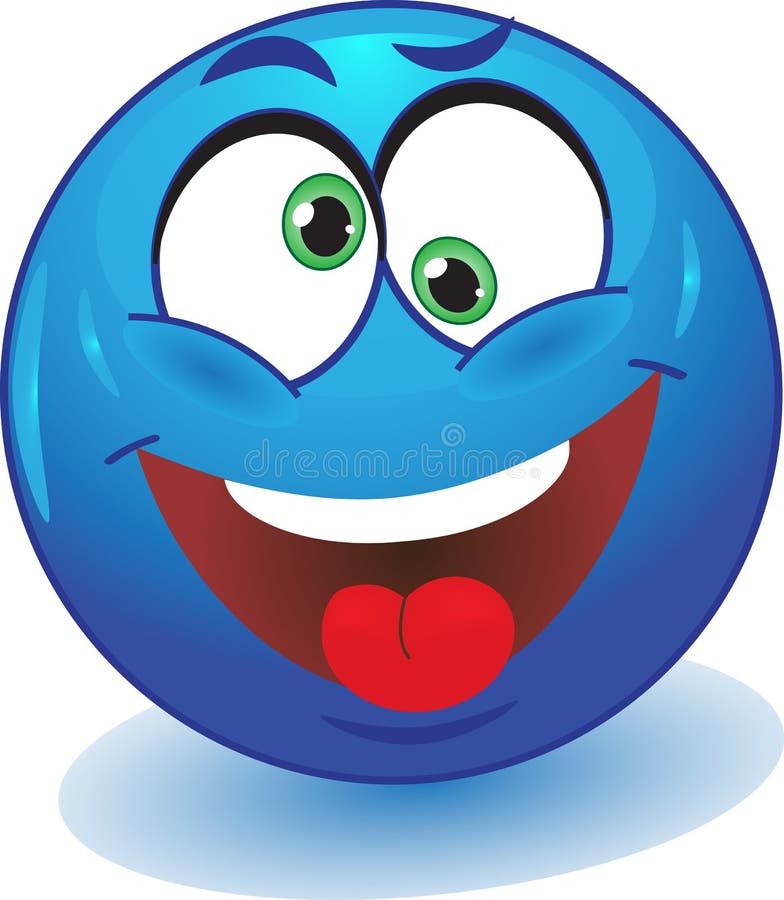 Gekke Blauwe Smiley Die Tong Op Een Witte Achtergrond Tonen Vector ...