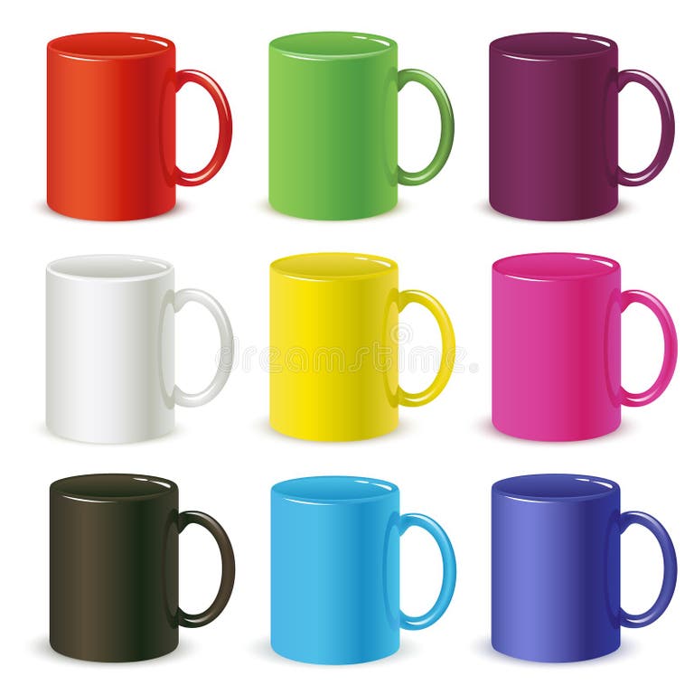 Gekleurde mokken vector illustratie. Illustration of cappuccino - 12485874