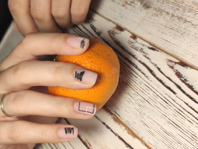 Beautiful Gel Lacquer Manicure on a Textured Trendy Background Stock ...