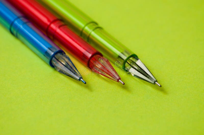 Gel Pens of Different Colors for Drawing on Green Paper for Design ...