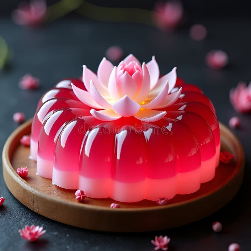 Gelatin Lotus Dessert with Translucent Pink Hue Stock Illustration ...