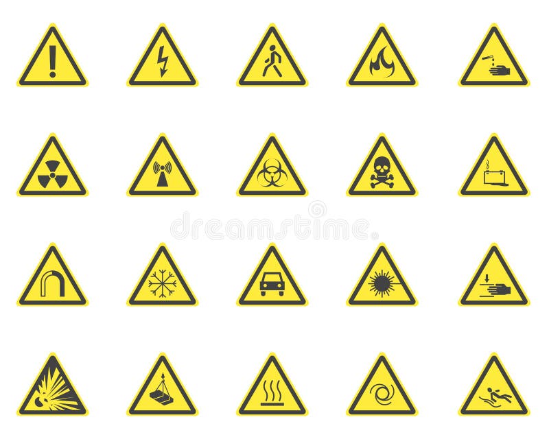 Gelbe Warnende Gefahrzeichen Eingestellt Vektor Vektor Abbildung ...