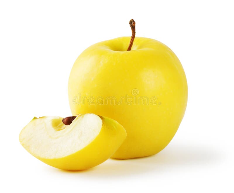 Gelber Apfel Mit Einer Scheibe Stockfoto - Bild von apfel, hintergrund ...