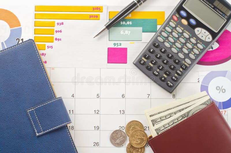Geld und Diagramme stockbild. Bild von kalender, handel - 36179661