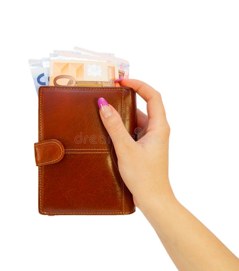 Geldbeutel Mit Bezeichnungen in Einer Hand. Stockfoto - Bild von leute ...