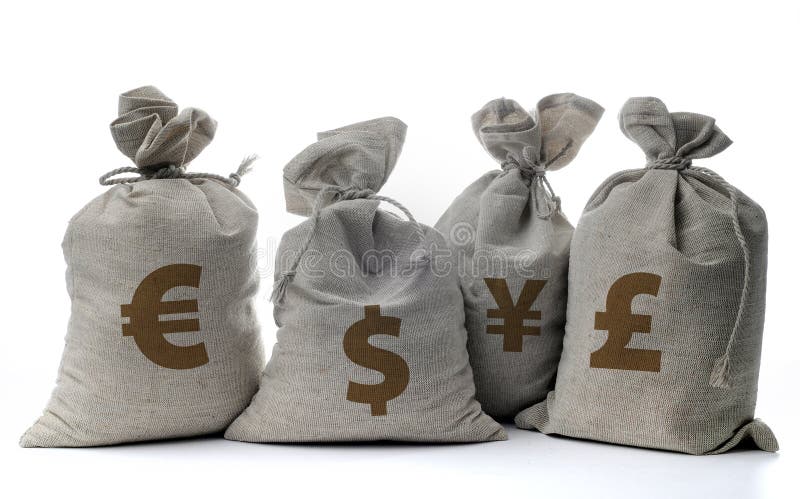 Geldsäcke auf Weiß stockfoto. Bild von bezahlung, einzelverkauf - 5551018