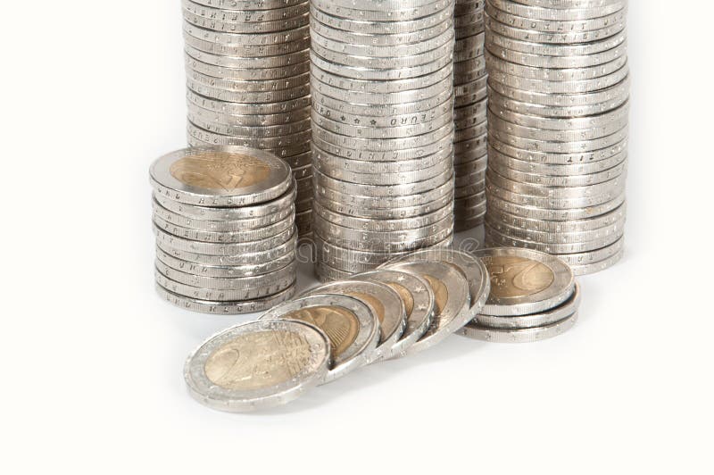Geldstapel (Euro 2 Bis 1 Cent) Stockfoto - Bild von änderung ...