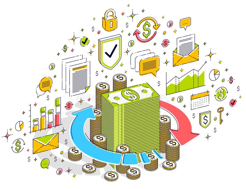 Geldzirkulation, Anlagenrendite, Geldumtausch, Bargeld Vektor Abbildung ...