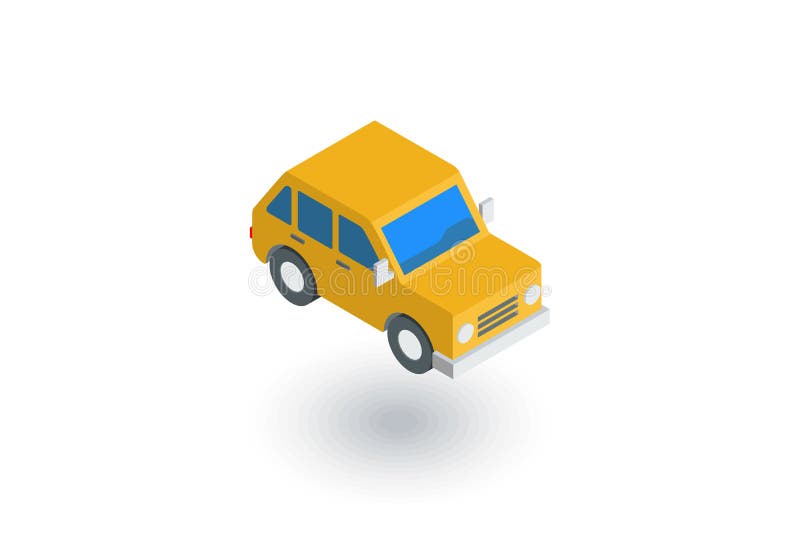Gele Auto, Vijfdeursauto Isometrisch Vlak Pictogram 3d Vector Vector ...