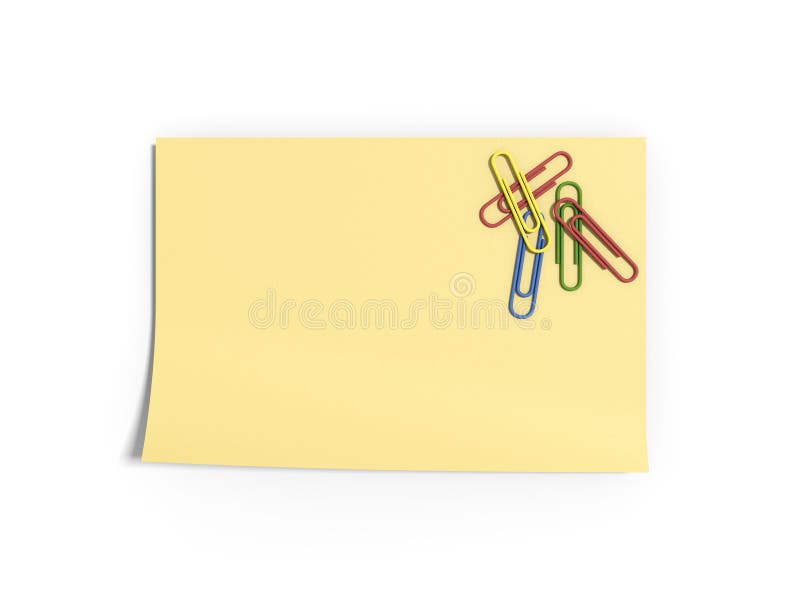 Gele nota met paperclips stock illustratie. Illustration of stok - 28101742