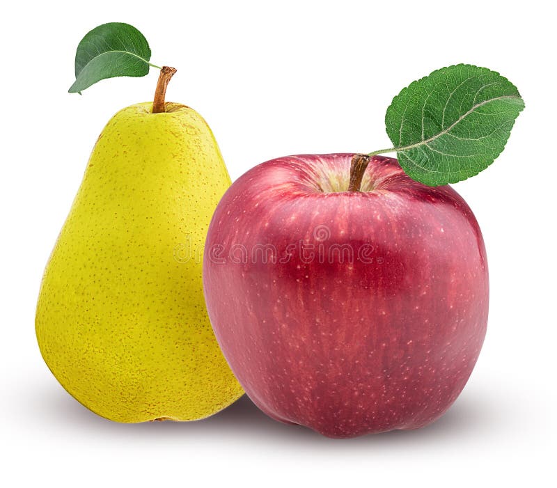 Gele Peer En Rode Appel Met Blad Stock Afbeelding - Image of vrucht ...