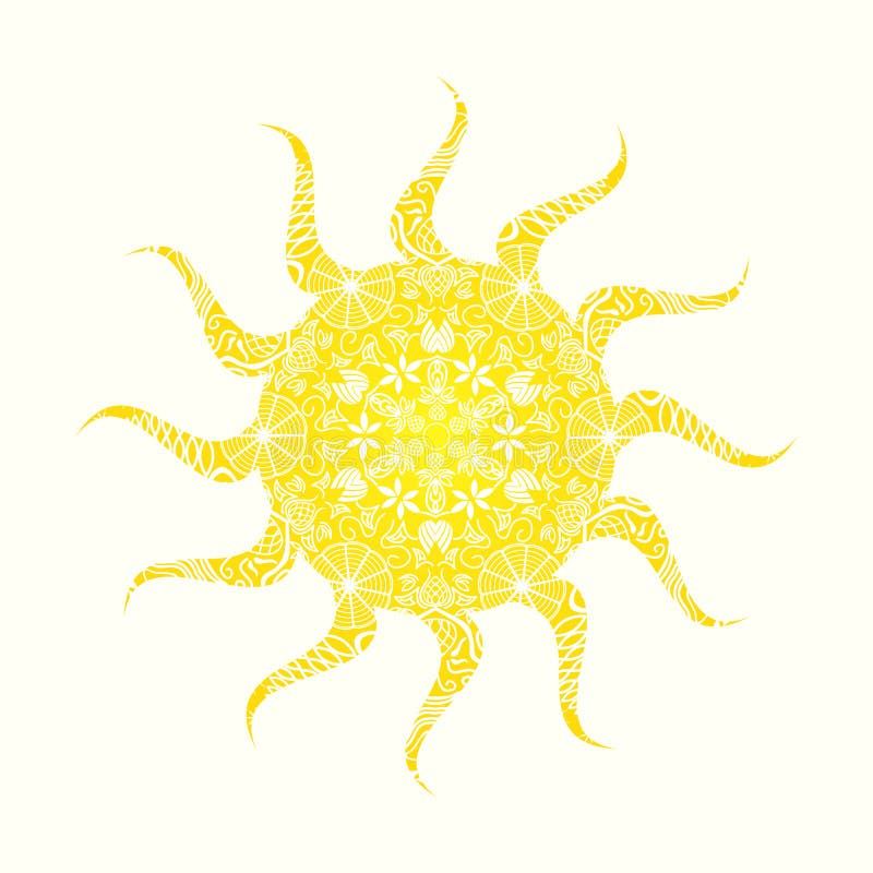 Gele Zon met SierSilhouet vector illustratie. Illustration of beeld ...
