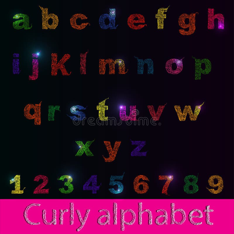 Gelocktes Alphabet Des Vektors Mit Zahlen. Vektor Abbildung ...