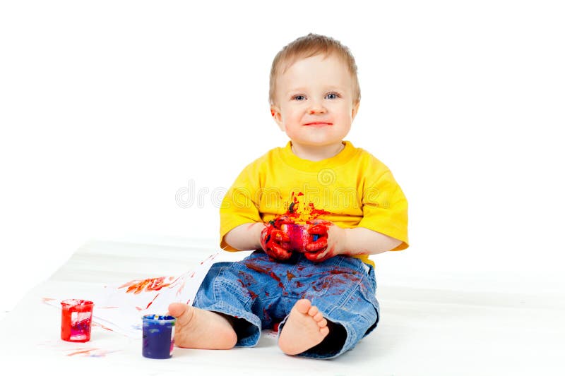 Vuile Baby Met Vingerverven Stock Foto - Image of mooi, kaukasisch ...