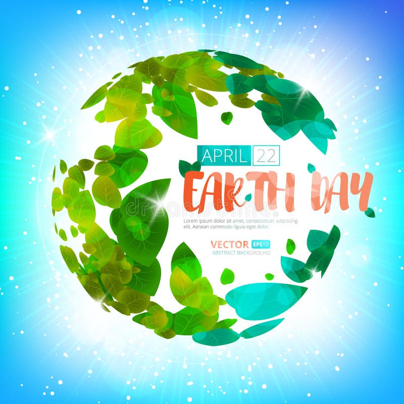 Gelukkige Aardedag Vectoraardebol Met Groene Bladeren Vector ...