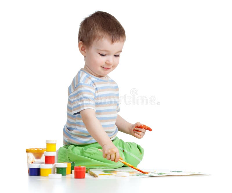 Gelukkig Vuil Kind Met Verven Stock Afbeelding - Image of verf, borstel ...