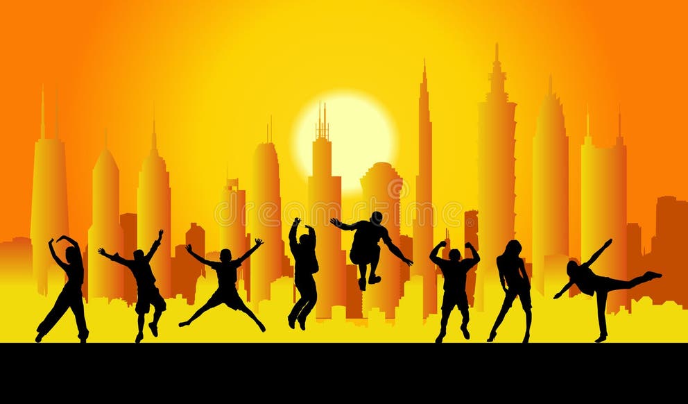 Gelukkige Mensen in Stadsvector Vector Illustratie - Illustration of vriendschap, vreugde: 5617756